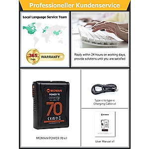 V Mount Battery, 70wh 4600mAh Moman Power 70 V-Lock Battery 14.4V with D-TAP USB-C Outputs for BMPCC 4k 6k Camcorders Cameras LED Lights, V-Mount-Battery-Dtap-Mini