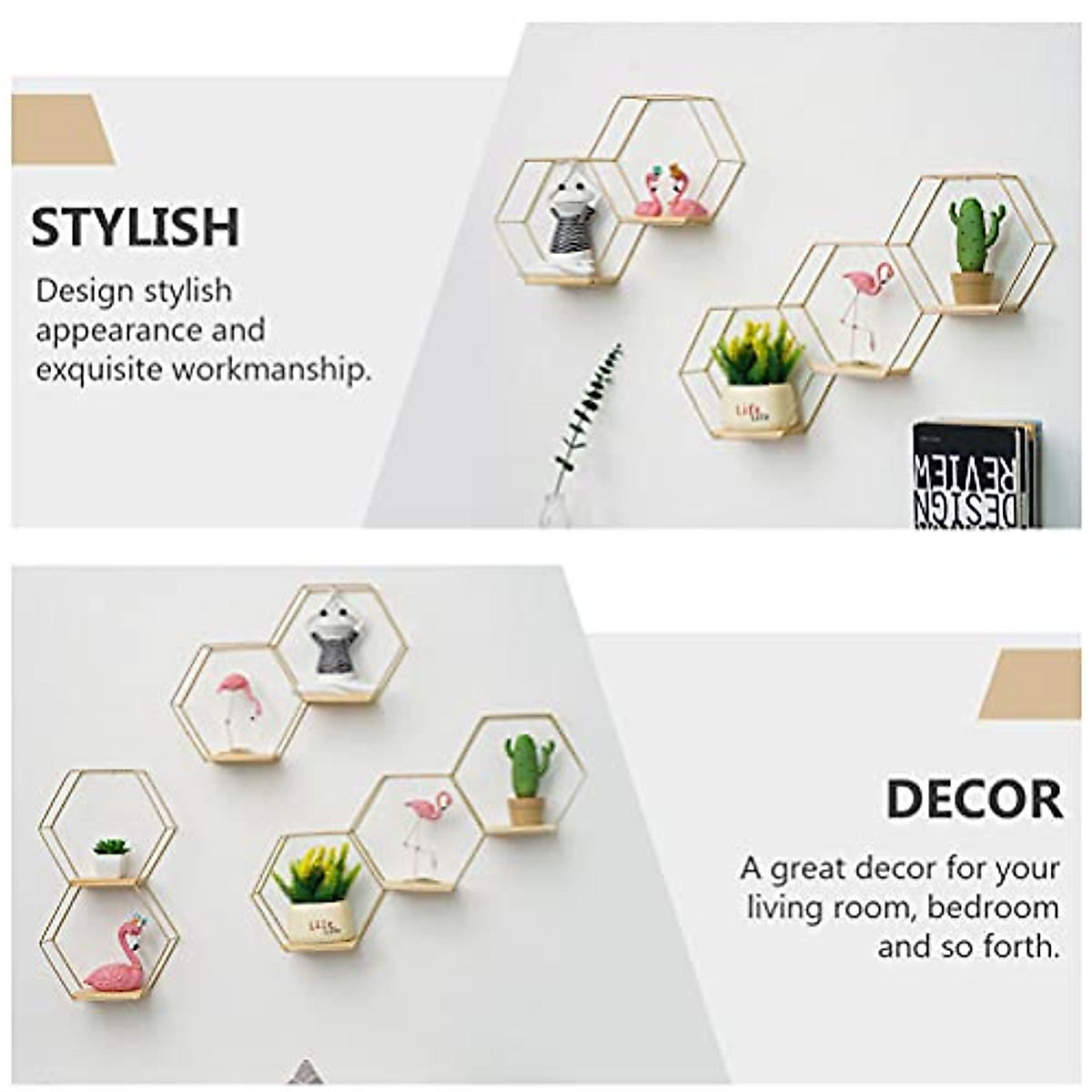 Garneck Hexagonal Floating Shelves Wall Mounted Farmhouse Storage Shelves for Bedroom Living Room Bathroom Kitchen Office Wall Organizer