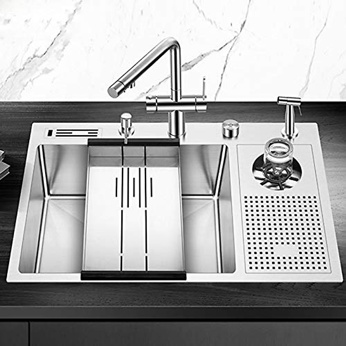 LMMDDP Handmade Brushed Sink 304 Stainless Steel 4mm Thickness High Pressure Cup Washer Bar Counter kitchen Sink ( Color : Set 4 )