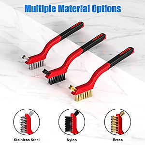 Wire Brush, 6 PCS Wire Brushes for Cleaning Rust, 7-inch Stainless Steel/Nylon/Brass Brush, Premium Wire Brush Set, Small Wire Brush with Curved Handle for Deep Cleaning of Dirt