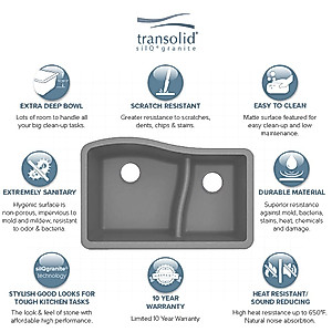 Transolid AUDA3221-17-1 Aversa SilQ Granite 32-in. Undermount Kitchen Sink, Gray