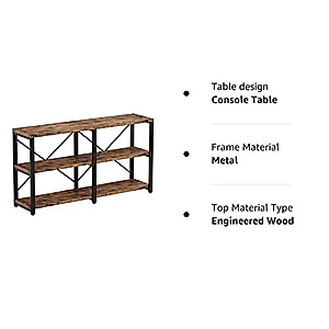 IRONCK Rustic Entryway Console Table, Long Hallway Table 55 in 3-Tier, TV Stand Entertainment Center Media Stand for Living Room, Industrial Style, Vintage Brown