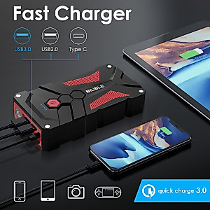 BIUBLE Jump Starter Car Jump Starter Auto Battery Booster Pack 3000A Peak 12V with USB Quick Charge 3.0,Lithium Jump Box with LED Light(Up to 7.0L Gas or 5.5L Diesel Engine)