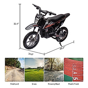 36V Kids Ride on Dirt Bike,15.5MPH Fast Speed Electric Battery-Powered Off-Road Motorcycle with 350W Brushless Motor,Max Load 175 lbs,LED Light,Leather Seat,Disc Brake,Air-Filled Tires,(Black)