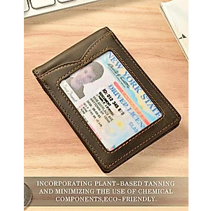 kinzd Slim Wallet with Money Clip RFID Blocking Minimalist Bifold Wallet for Men Genuine Leather Front Pocket Card Holder (AS137 - Crazy Horse Leather Dark Brown)