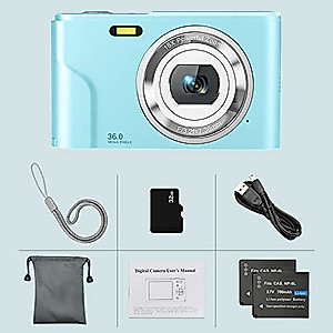 Digital Camera with LCD Screen, Full HD 1080P 36.0 Mega Pixels Vlogging Camera for Teens, Kids Boys and Girls, Digital Vlogging Camera with 16X Digital Zoom, 2 Batteries