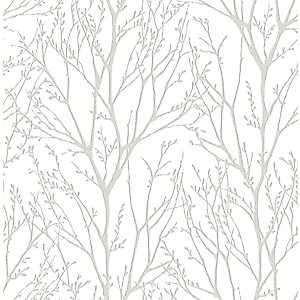 NuWallpaper NU2394 Treetops Peel Stick Wallpaper, White & Off-White