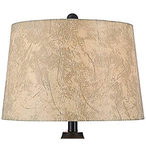 Franklin Iron Works Kaly Rustic Traditional Table Lamps 25" High Set of 2 with USB Charging Port Hammered Oil Rubbed Bronze Faux Leather Drum Shade for Living Room Desk Bedroom House Bedside