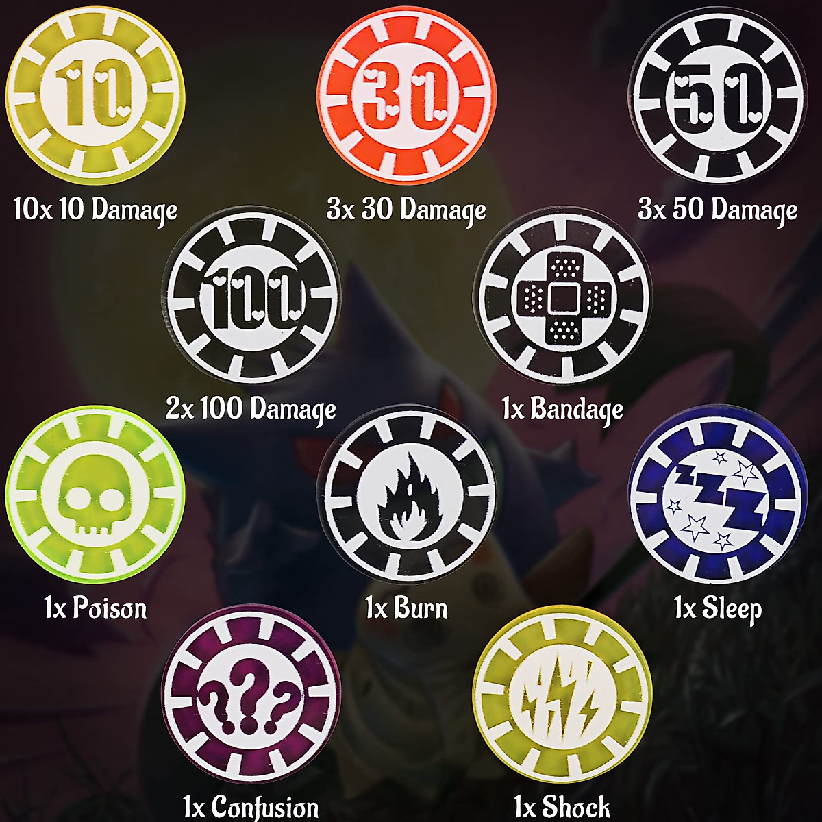 CZYY Damage and Status Counters Set of 24 Acrylic Effect Tokens Combatible with TCG