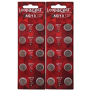 LOOPACELL LR44 AG13 357 303 SR44 Battery 1.5V Button Coin Cell 20 Batteries