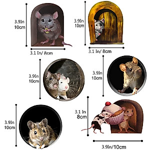 3D Mouse Hole Realistic Wall Sticker,Mouse in a Hole Wall Decal Fun Art,Home Decor,Vinyl,for Living Room Nursery Bedroom Kids Room Wall Decoration (6PCS)