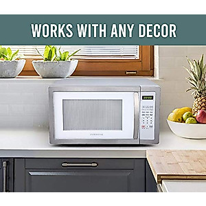 Farberware Countertop Microwave 1000 Watts, 1.1 cu ft - Microwave Oven With LED Lighting and Child Lock - Perfect for Apartments and Dorms - Easy Clean White, Platinum