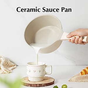 ROCKURWOK Ceramic Nonstick Sauce Pan with lid, 2QT Small Pot for Cooking, Stay-cool Handle, Non Toxic & PFAS-Free, Compatible with All Cooktops