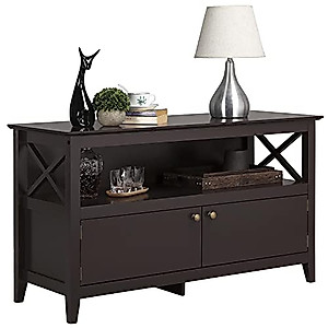 Yaheetech X Shape Wooden TV Table Stand for TVs Up to 50 in, Media Entertainment Center Console Table with Storage Cabinets & Open Shelf, 2 Doors Living Room Furniture, Espresso