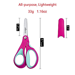 LIVINGO Left Handed Kids Scissors: Blunt Tip Safety Lefty Toddler Child Scissors for School Craft Cutting Paper - 3 Pack 5 inches Comfort Grip Green, Rose Pink, Blue