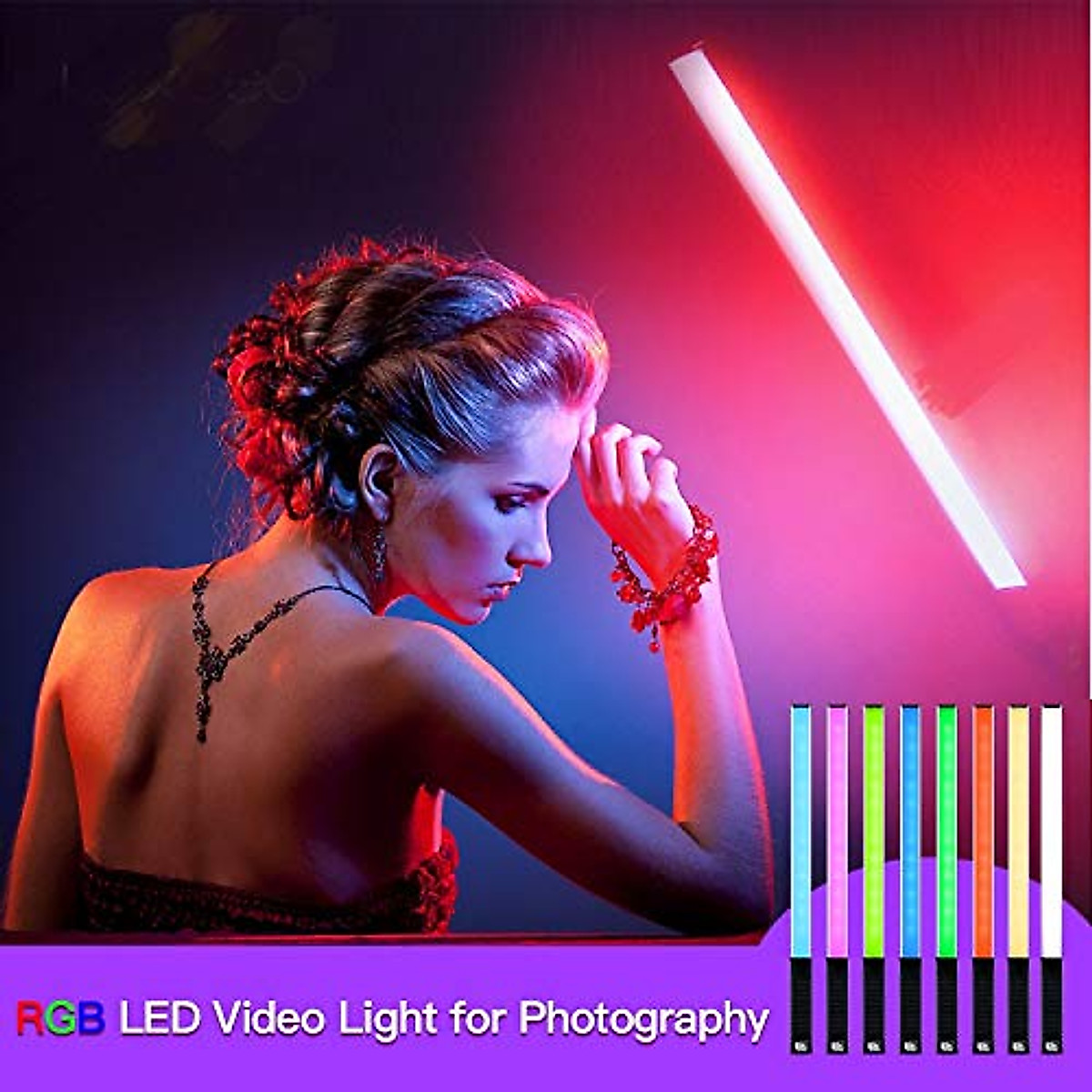 LUXCEO RGB LED Photography Lighting Portable Wand Handheld LED Video Light 1000 Lumens CRI 95+ USB Rechargeable with Remote Control, Carry Bag, Adjustable Color Temperature 3000K-6000K and 36 Colors
