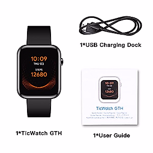 Ticwatch GTH smartwatch 24H Skin Temperature Measurement Blood Oxygen 24H Heart Rate Monitoring Sleep Tracking 5ATM Water Resistant Rating Stress Tracking 10 Days Battery Life Smart Watch