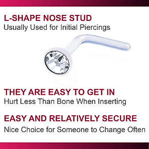 bodyjewellery 5Pcs 20g 0.8mm Nose Rings L Shaped Bioflex Clear Flexible Nostril Piercing Jewelry 2.5mm Crystal - CL AB RO BZ