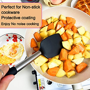 KLAQQED 5Pcs Silicone Spatula Heat Resistant Long Large Spatulas Set for Nonstick Cookware, Rubber Pancake Fish Turner Spatula for Kitchen Use Silicone Spatula Cooking Kitchen Utensils Set Black