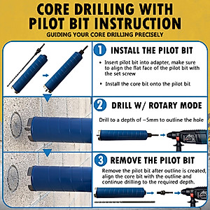 2" Diamond Dry Core Bit for Brick and Block with SDS Plus Pilot Bit Adapter, 9.5" Drilling Depth