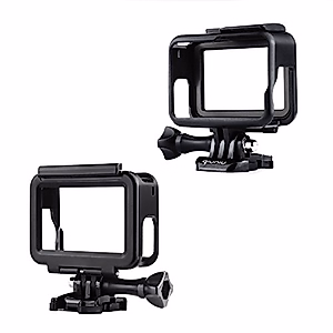 Frame Mount Housing Case for GoPro Hero 5/6/7 Black Action Camera - Protective Case with Quick Release Buckle, Long Thumb Bolt Screw, and Lens Cap - Black