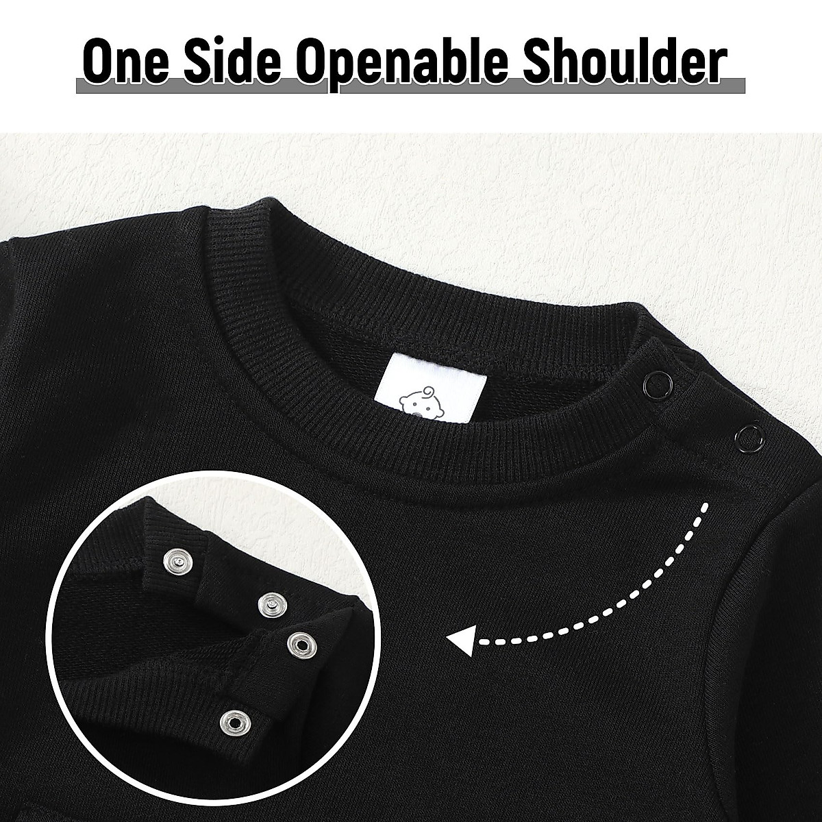 OPAWO Baby Sweatshirt Romper Onesie Newborn Boy Girl Bubble Romper Infant Crewneck Oversized Sweater Long Sleeve Pocket Bodysuit Fall Winter Clothes Outfits(Black,6-9Months)