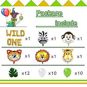 Wild One First Birthday Balloon Set Kit, 1st Animal Theme Bday Party Banner Set for Boy Girl