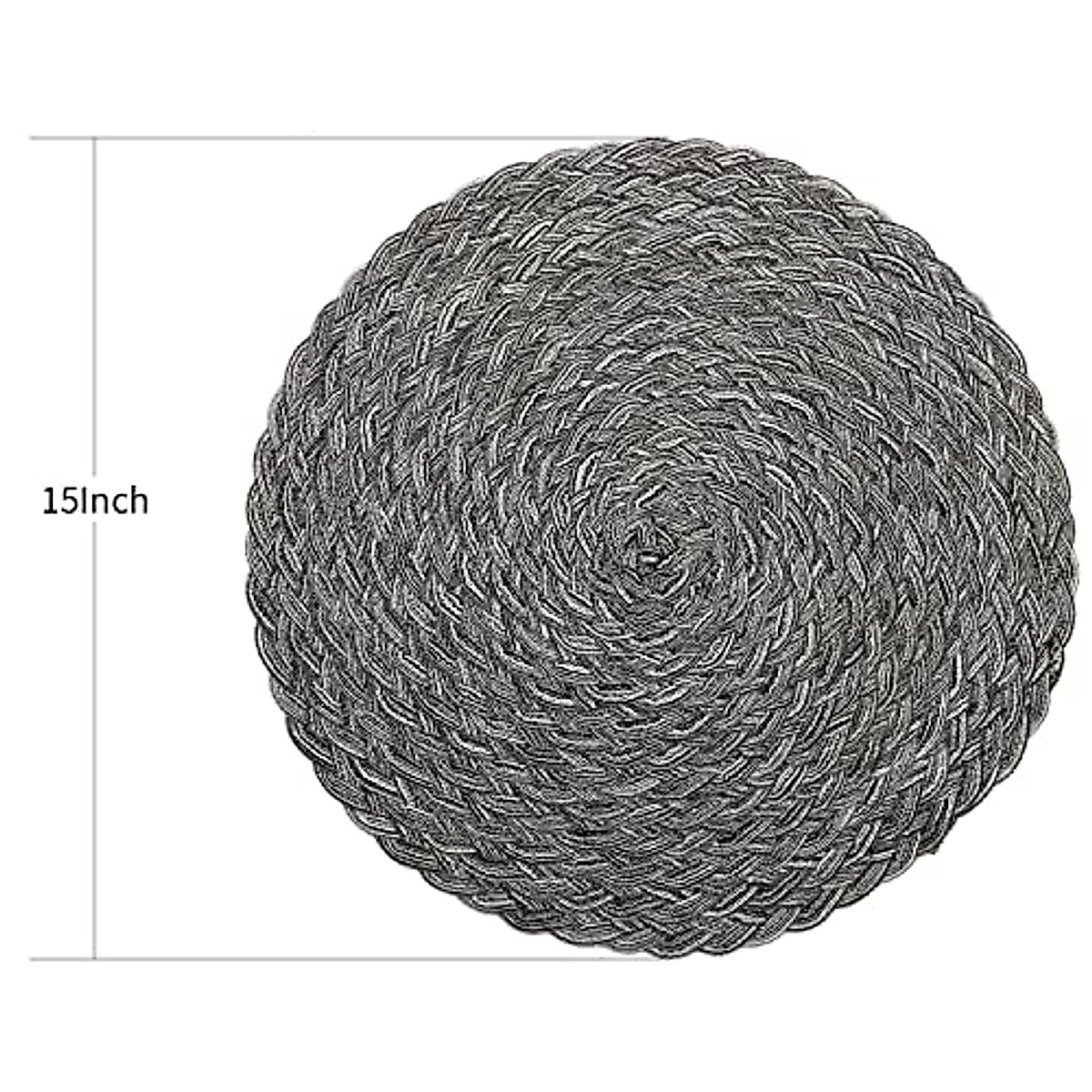 Topotdor Round Placemats Heat-Resistant Stain Resistant Anti-Skid Washable Polyproplene Table Mats Placemats (Set of 6, Braided-Gray)