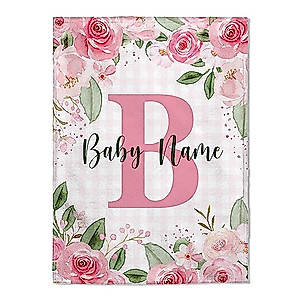 FLOCHIL Personalized Baby Blankets, Custom Baby Blanket - Baby Blanket with Name for Girls, Best Gift for Baby, Newborn Floral Plush Fleece (30x40)