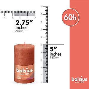 BOLSIUS 4 Pack Orange Rustic Pillar Candles - 2.75 X 5 Inches - Premium European Quality - Includes Natural Plant-Based Wax - Unscented Dripless Smokeless 60 Hour Party Décor and Wedding Candles
