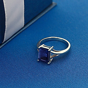 Gem Stone King 925 Sterling Silver Blue Sapphire Solitaire Engagement Ring For Women (2.45 Cttw, Emerald Cut 9X7MM, Gemstone September Birthstone, Available in Size 5,6,7,8,9)