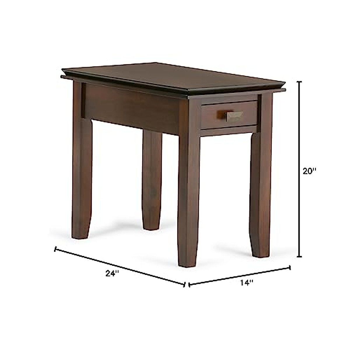 SIMPLIHOME Artisan SOLID WOOD 14 inch wide Rectangle Narrow End Side Table in Russet Brown with Storage, 1 Drawer, for the Living Room and Bedroom