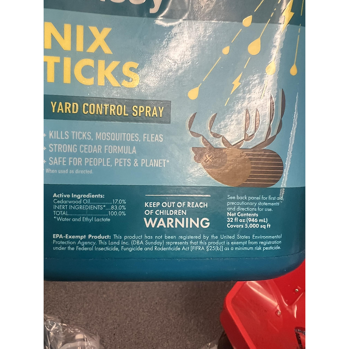 Sunday Nix Ticks - Tick Control Spray - Ready-to-Use Bug Spray - Concentrated Cedar Oil - Helps Kill Ticks, Tick Larvae, Fleas, and Mosquitos - Lasts up to 4 Weeks - 32 Fl Oz