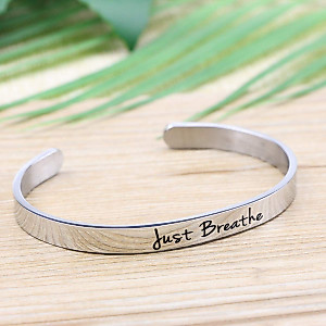 Awegift Just Breathe Yoga Cuff Bracelet Inspirational Mantra Bangle Women Jewelry Gift