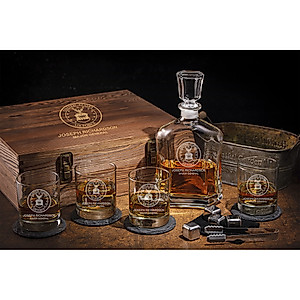 Personalized Military Whiskey Decanter Set - Custom Engraved Decanter & 4 Scotch Glasses - Army, Navy, Air Force, Coast Guard - Active Duty & Veterans