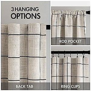 MIULEE Plaid Blackout Curtain - Thick Linen Curtain with White Liner, Farmhouse Checkered Gingham Pattern Window Drape Back Tab & Rod Pocket for Living Room Bedroom, Black, W52 x L96 inches, 1 Panel