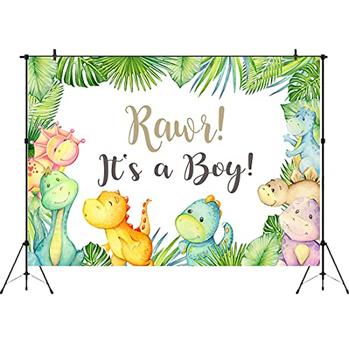 Aperturee Dinosaur It's a boy Baby Shower Backdrop 7x5ft Oh Boy Tropical Palm Leaves Jungle Photography Background Kids Newborn Cake Table Banner Party Decoration Photo Booth Studio Props Favors