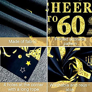 Trgowaul 60th Birthday/Anniversary/Wedding Decorations for Women Men, Cheers to 60 Years Banner, Black and Gold 60th Birthday Backdrop, 60 Bday Decorations Party Banner Photography Supplies Background