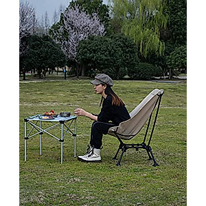 iClimb Two-Heights Light Compact Comfortable Camping Folding Beach Chair with Anti-Sinking Large Feet and Carry Bag (Beige)