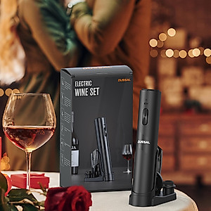 Electric Wine Opener Set, Automatic Wine Bottle Openers, 2-in-1 Aerator & Pourer, Foil Cutter, 2 Vacuum Stoppers, Charging Base, Easy Storage for Wine Lovers Gift Home Kitchen Party Bar