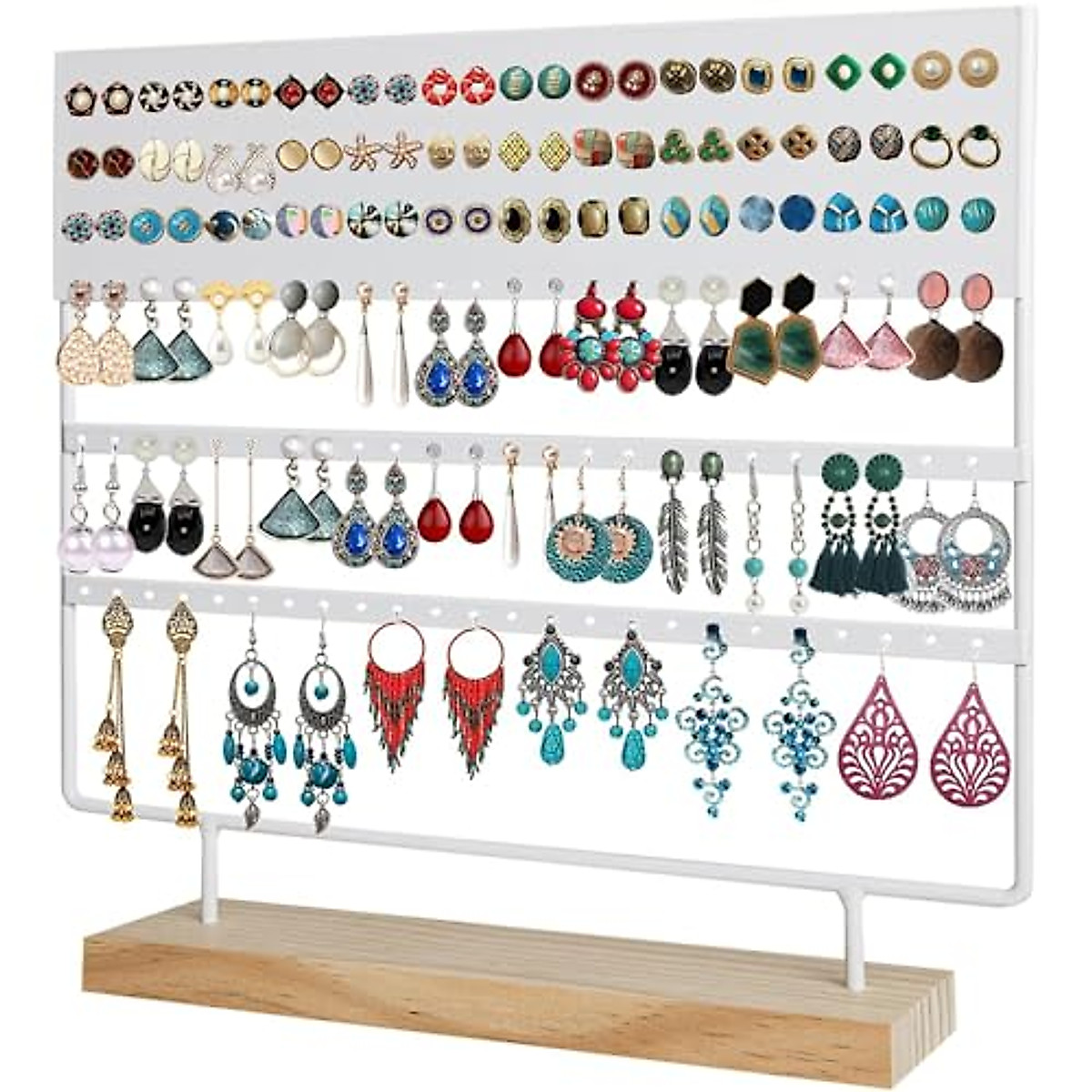 Brightdeco Earring Holder Organizer Earring Display Stand with Wooden Base White
