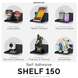 BRAINWAVZ [EOL] Universal Floating Shelf Mount for Security Cameras Baby Monitors Speakers Plants Toys & More Screwless Holder Strong Adhesive Easy to Install, 4.6” x 3.3 (SHELF150) (Black) [EOL]