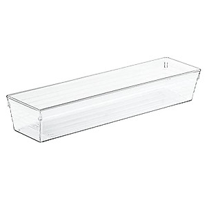 mDesign Plastic Kitchen Cabinet Drawer Organizer Tray - Storage Bin for Cutlery, Serving Spoons, Cooking Utensils, Gadgets - BPA Free, Food Safe, 12" Long, 3 Pack - Clear