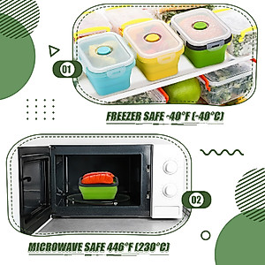 Bokon 16 Silicone Collapsible Food Storage Containers 11.8 oz Reusable Collapsible Bowls with Lids Vent Foldable Food Container Sets Meal Prep Container Silicone Lunch Box, Microwave Dishwasher Safe