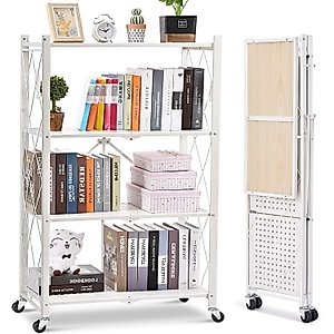APEXCHASER 4-Shelf Foldable Storage Shelves with Wheels, Freestanding Metal Wire Shelf Rack, No Assembly Storage Shelves for Office, School, Kitchen,Garage