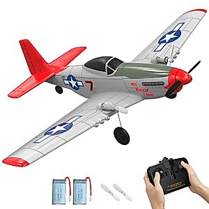 VOLANTEXRC RC Plane Ready to Fly for Beginners, 2.4Ghz 2CH RC Airplane P51 Mustang Toy Gift for Kids & Adults, with Gyro Stabilization System&2 Batteries (762-3)