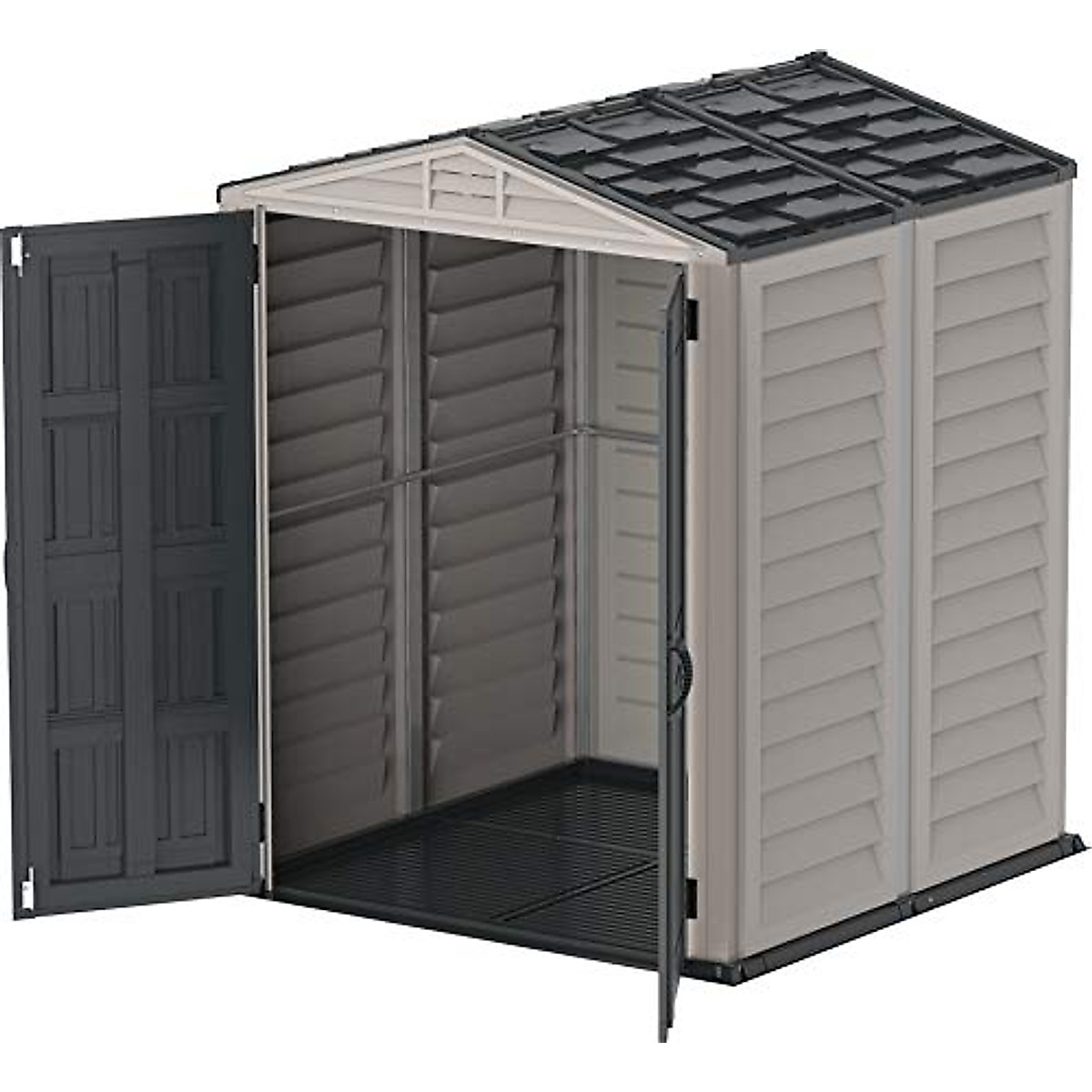 Duramax 35525 Yarmate Plus Outdoor Vinyl Storage Shed, Adobe/Gray