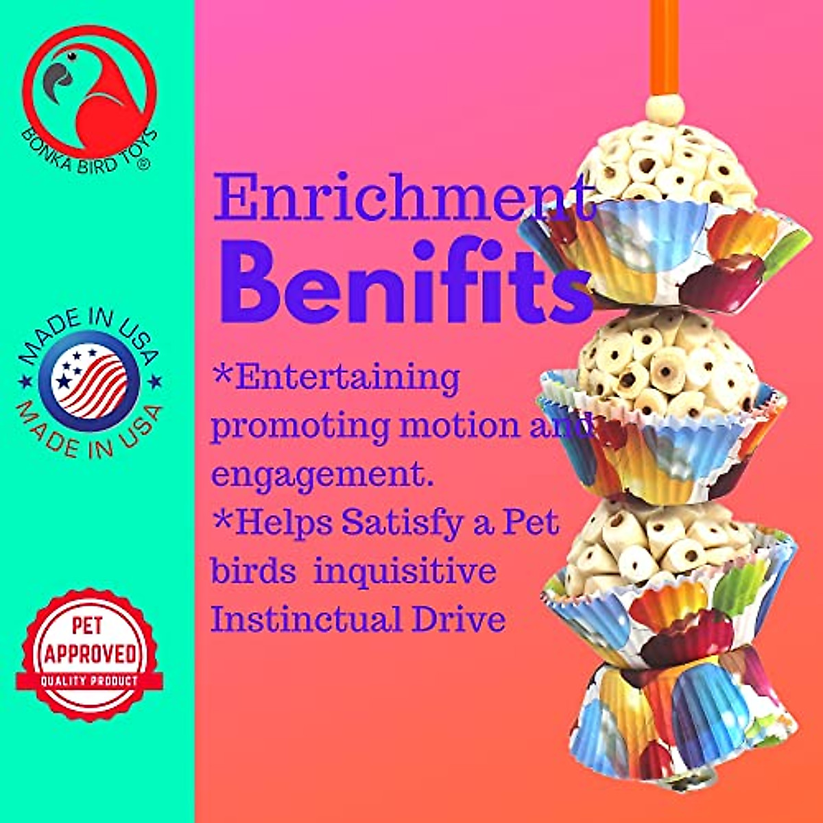 Bonka Bird Toys 1931 Three Cake Colorful Shredding Foraging Treat Natural Sola Conures Cockatiels Parakeets and Other Similar Birds