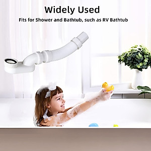 Flexible Freestanding Tub Drain Kit - Low Profile Flat P Trap for Bathtub Shower Drain Pipe - 1 1/2 inch Diameter