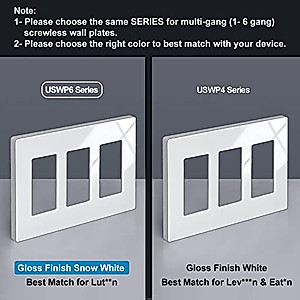 [2 Pack] BESTTEN 3-Gang Screwless Wall Plate, USWP6 Snow White Series, Decorator Outlet Cover, H4.69” x W6.54”, Polycabonate Thermoplastic